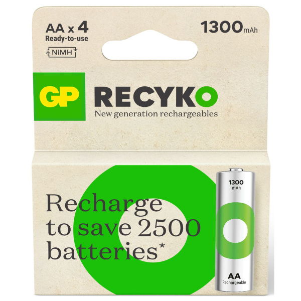GP Rechargeable AA 1300mAh NiMH Recyko Batteries 4Pack UK Wholesalers
